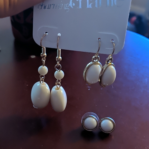 Charming Charlie | Jewelry | 3 Pairs Of White Earrings | Poshmark